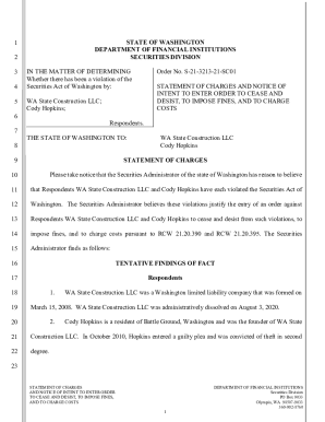 Fillable Online dfi wa WA State Construction LLC and Cody Hopkins ...