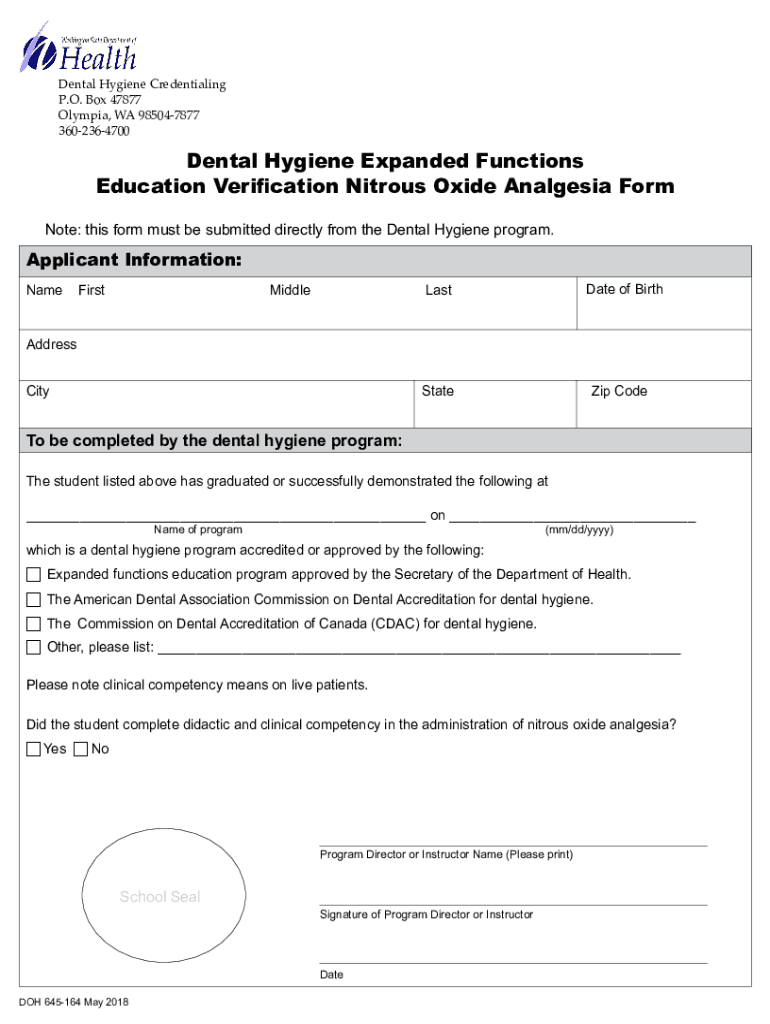 Fillable Online Dental Hygiene License Application Packet - Washington ...