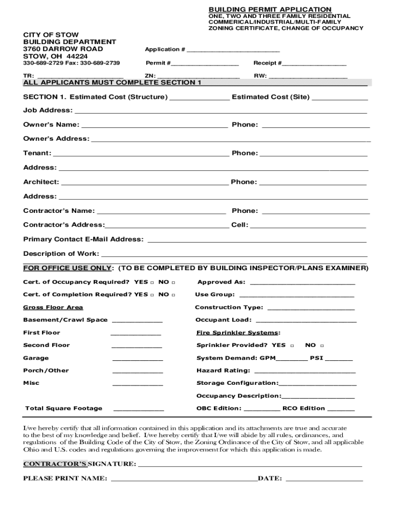 OH Building Permit Application - City Form - Fill Online, Printable ...