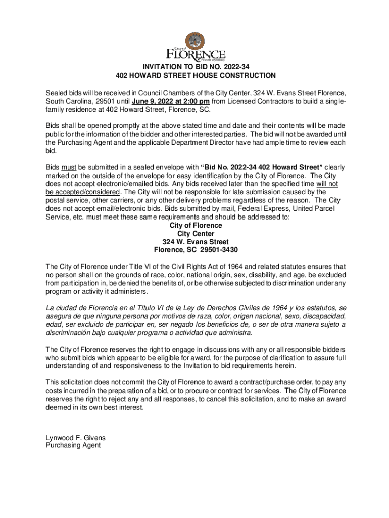 Fillable Online INVITATION TO BID- 2022 Surplus Sealed BidsInvitation ...