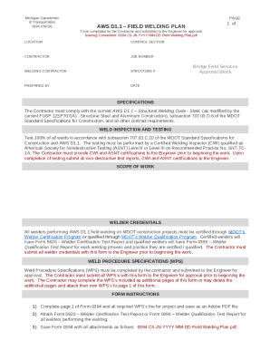0394 D1.1 Field Welding Plan. Field Welding Doc Template | pdfFiller