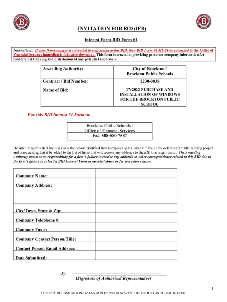 Fillable Online resources.finalsite.netimagesv1633547392Invitation for Bid (BID) Interest Form ...