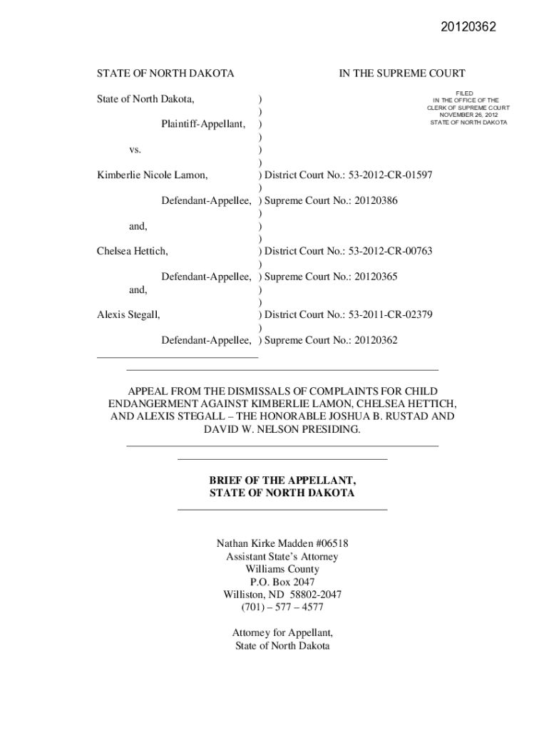 Fillable Online North Dakota Court System - Filing With the Supreme ...