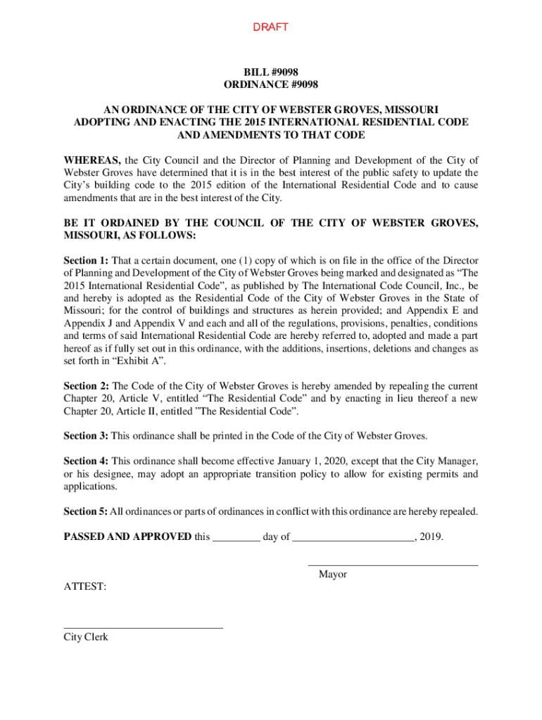 Fillable Online BILL #9098 ORDINANCE #9098 AN ORDINANCE OF THE CITY OF ...