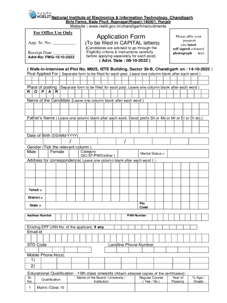 Fillable Online DOEACC SOCIETY CHANDIGARH CENTRE - Nielit Fax Email ...