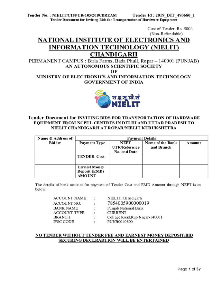 Fillable Online Tender Document for Inviting Bids for Transportation of ...