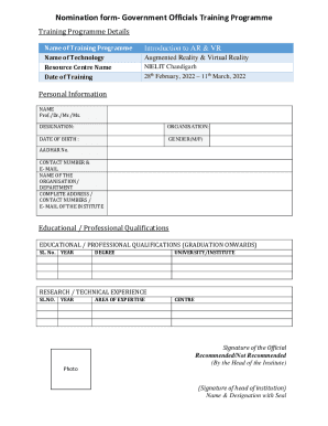 Fillable Online Nomination form- Government Officials Training ...