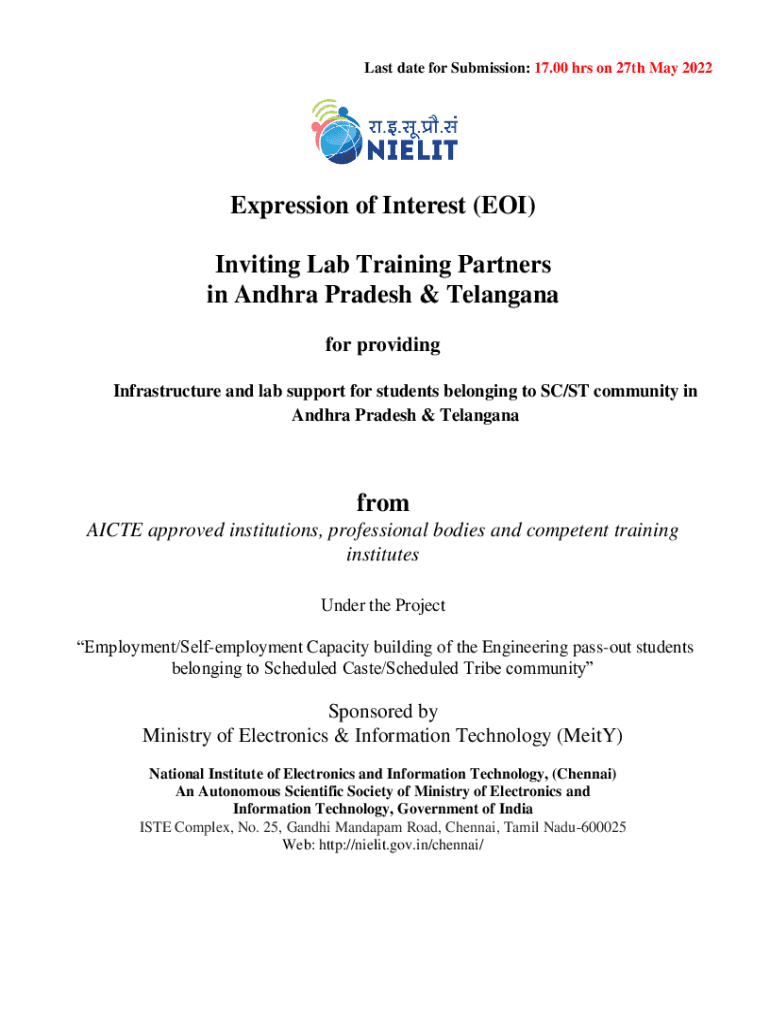 Fillable Online nielit.gov.infilesChennaiExpression of Interest (EOI) Inviting Lab Training ...