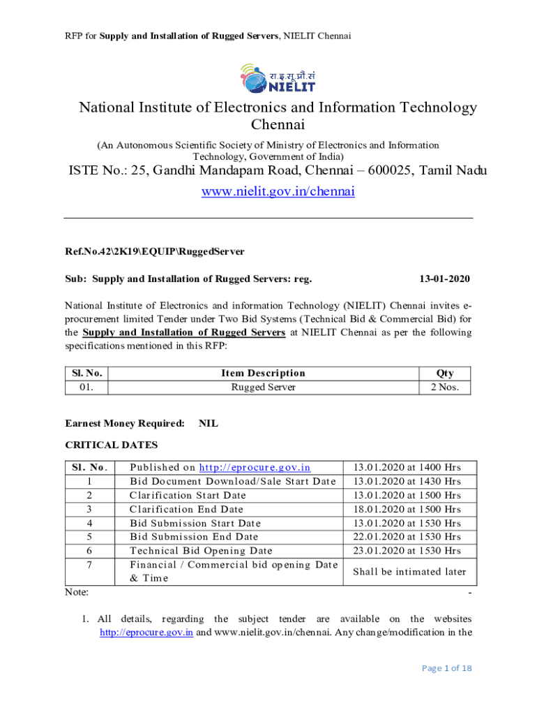 Fillable Online nielit.gov.inchennaitenderGovernment of India : National Institute of ...
