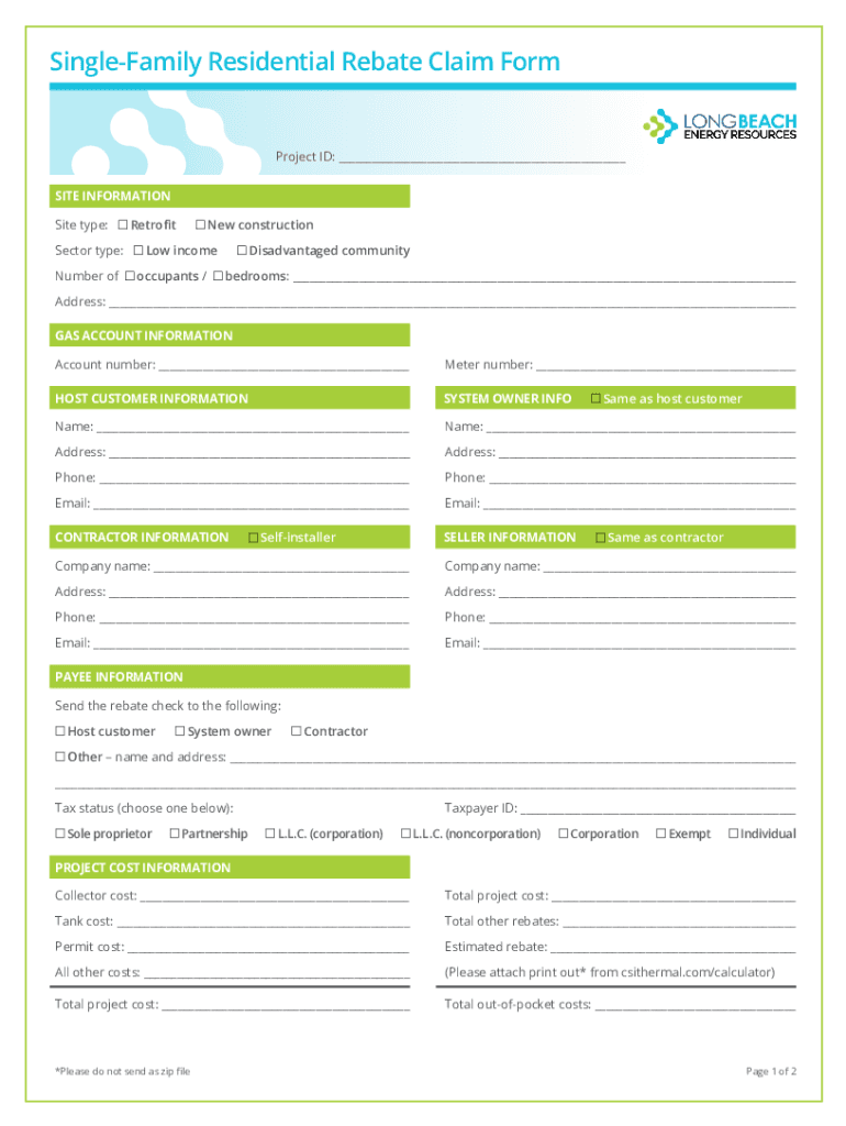 Fillable Online Single-Family Residential Rebate Claim Form Fax Email ...