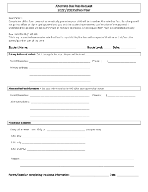 Fillable Online Bus Pass Request Fax Email Print - pdfFiller