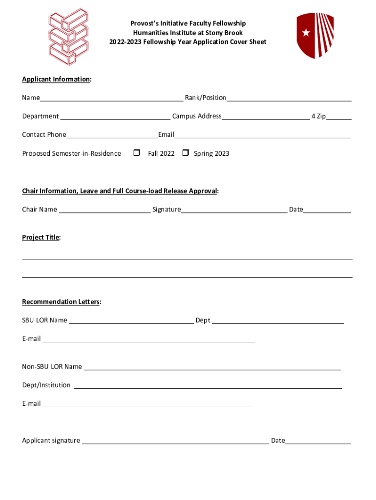 Fillable Online HISB 2022-2023 Faculty Fellowship Application cover sheet Fax Email Print ...
