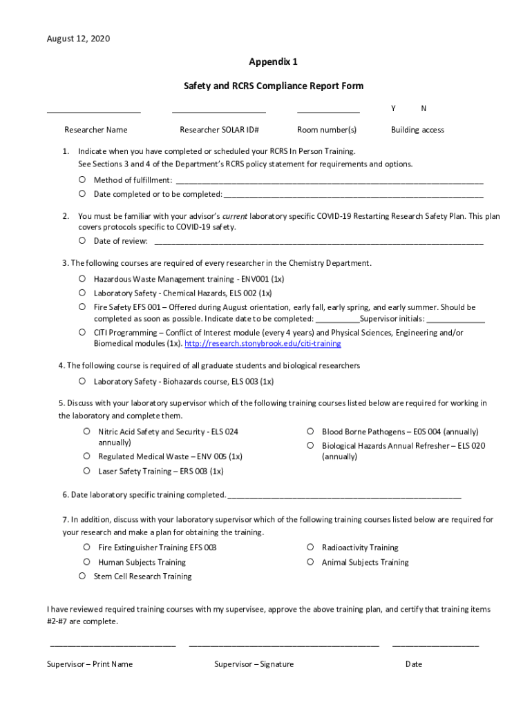 Fillable Online Appendix 1 Safety and RCRS Compliance Report Form ...