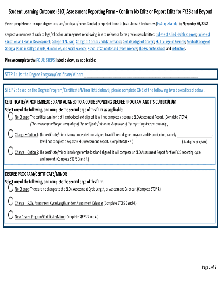 Fillable Online Student Learning Outcome (SLO) Assessment Reporting ...
