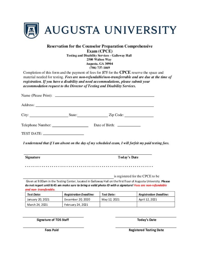 Fillable Online Counselor Preparation Comprehensive ExaminationCPCE Fax Email Print - pdfFiller