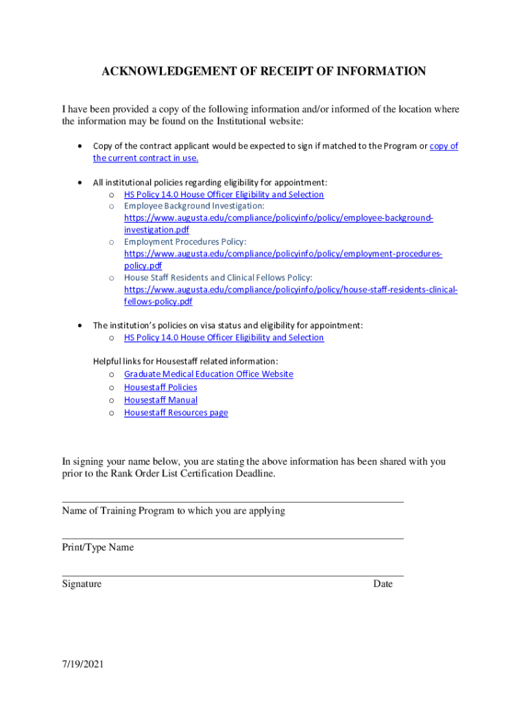 Fillable Online FREE 8+ Acknowledgment of Receipt Forms in PDFMS Word ...