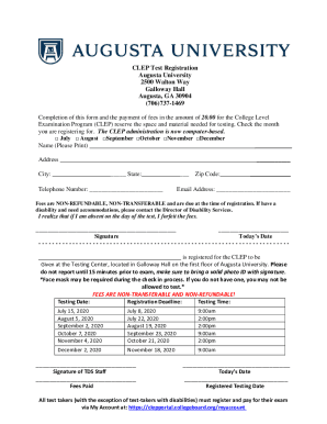 Fillable Online CLEP Registration Form - augusta.edu Fax Email Print ...