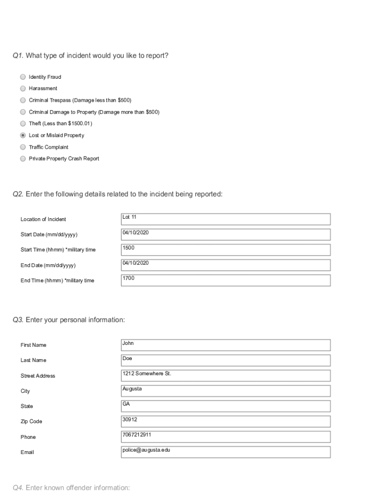 Fillable Online Q1. What type of incident would you like to report? Q2. Enter ... Fax Email ...