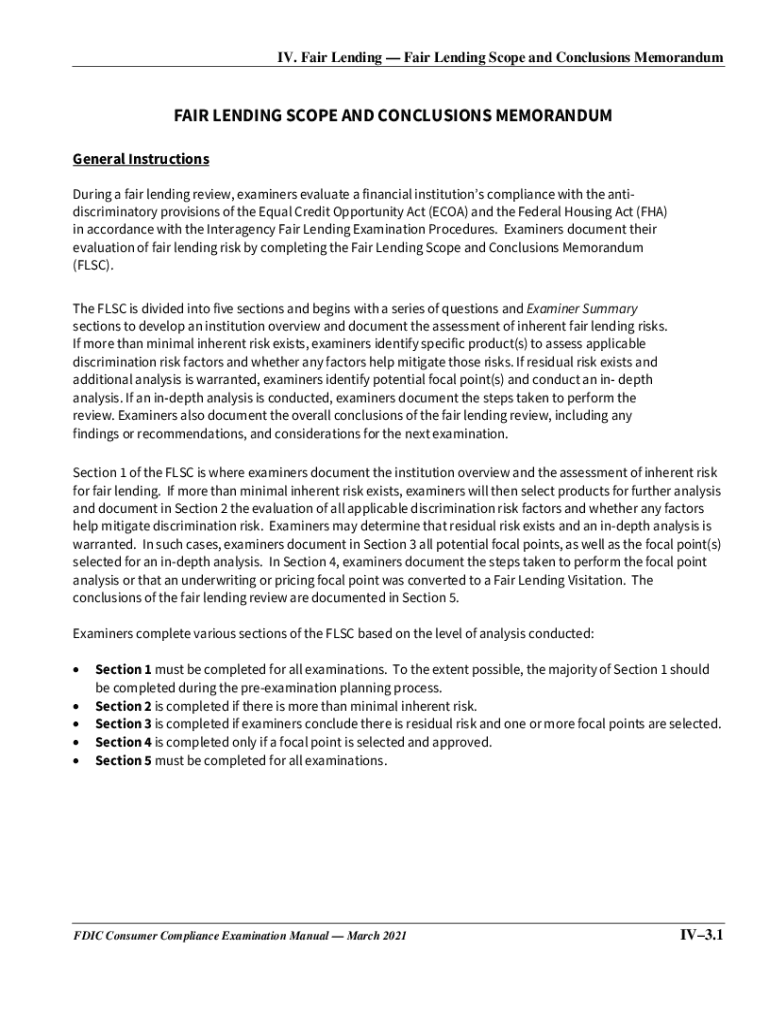Fillable Online IV. Fair Lending - Fair Lending Scope and Conclusions ...