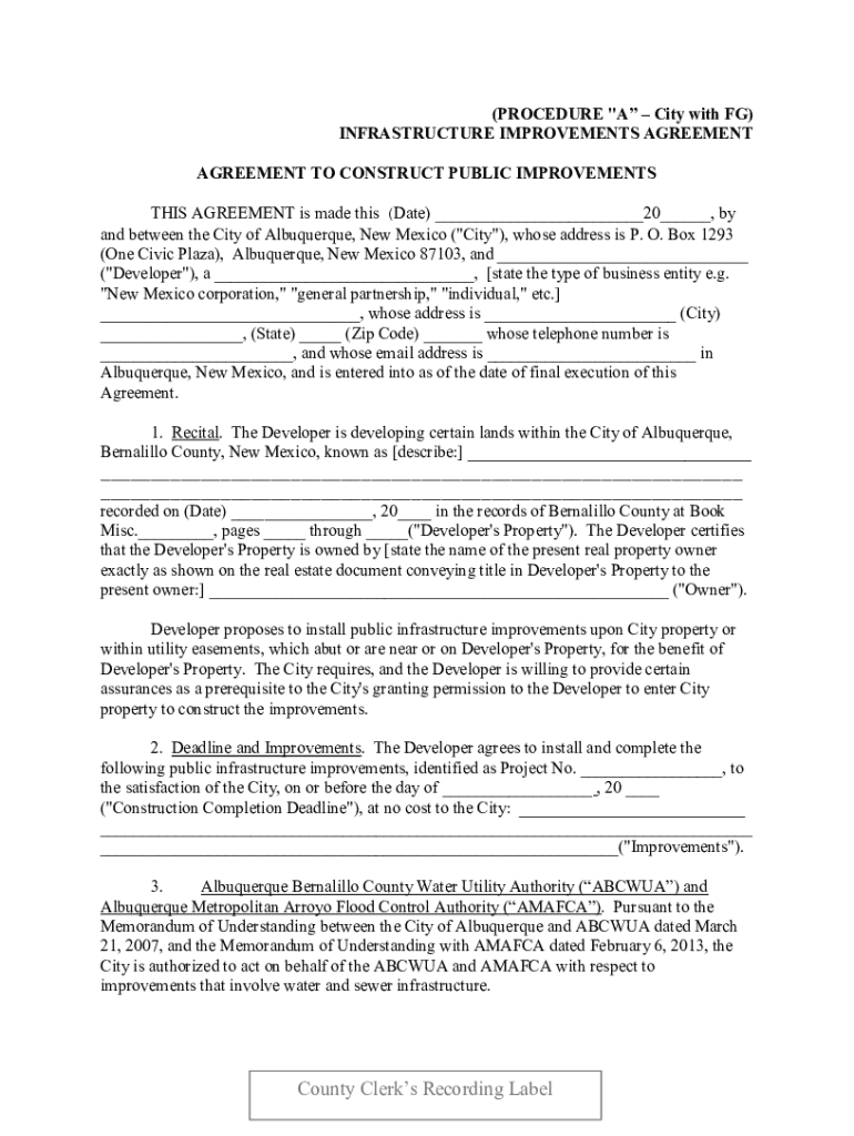 Fillable Online (PROCEDURE A - City) INFRASTRUCTURE IMPROVEMENTS AGREEMENT FIGURE 11 ... Fax ...
