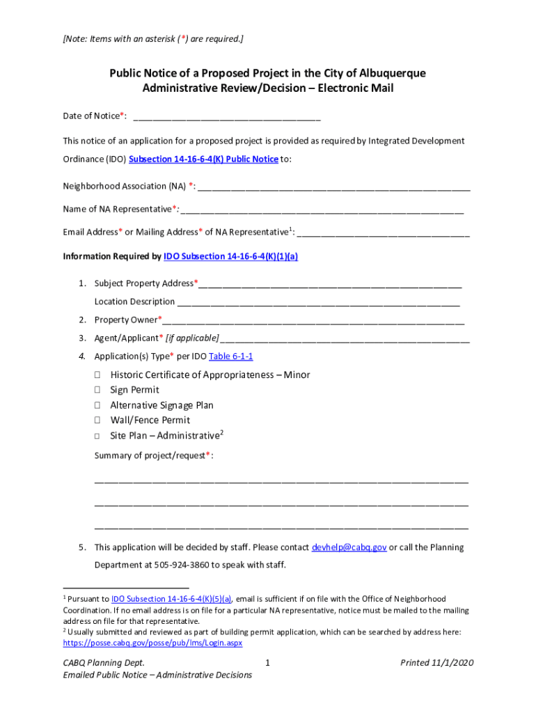 Fillable Online Public Notice of a Proposed Project in the City of Albuquerque ... Fax Email ...