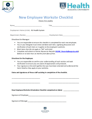 Fillable Online New Employee Worksite Checklist Augusta University Fax ...