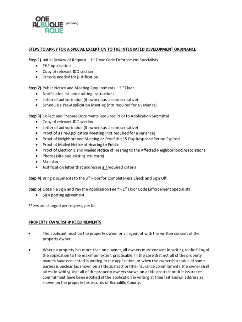 Fillable Online STEPS TO APPLY FOR A SPECIAL EXCEPTION TO THE INTEGRATED DEVELOPMENT ... Fax ...