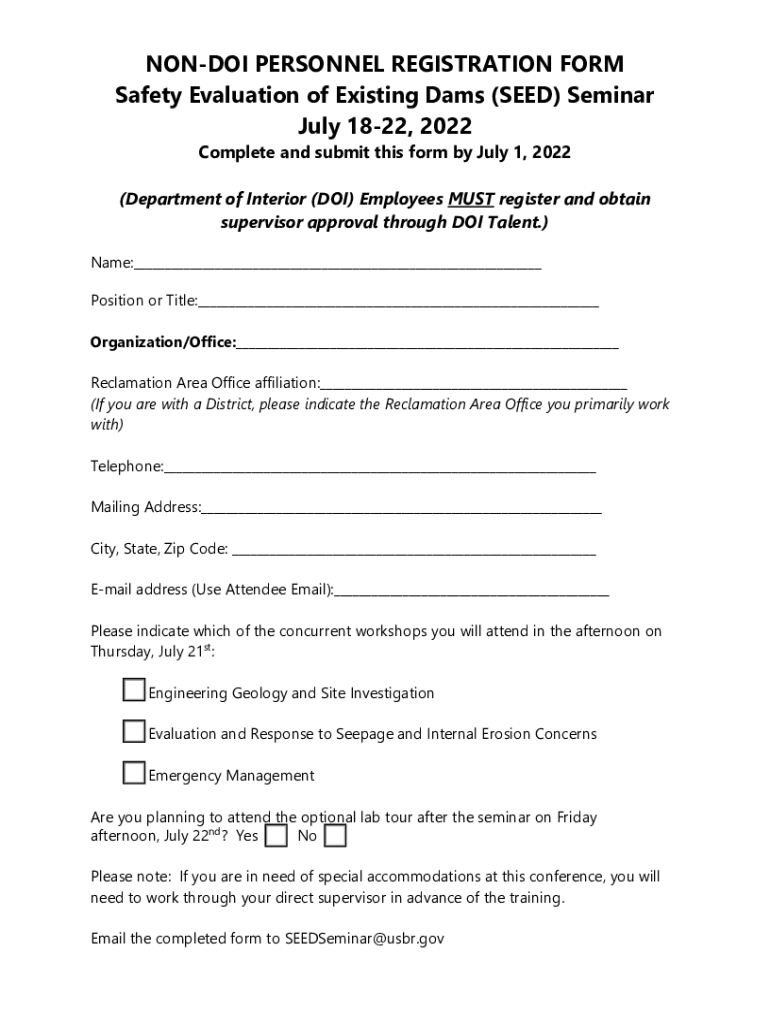 Fillable Online usbr.govdocumentsSEEDRegistration2022NON-DOI PERSONNEL ...