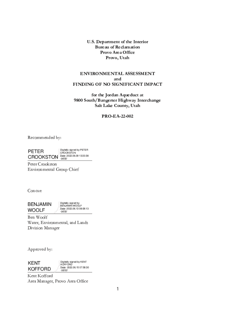 Fillable Online Final EA and FONSI for Jordan Aqueduct and Bangerter ...