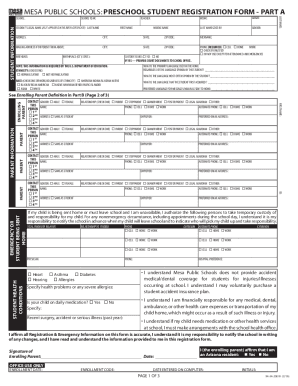 Fillable Online preschool student registration form - part alast name ...