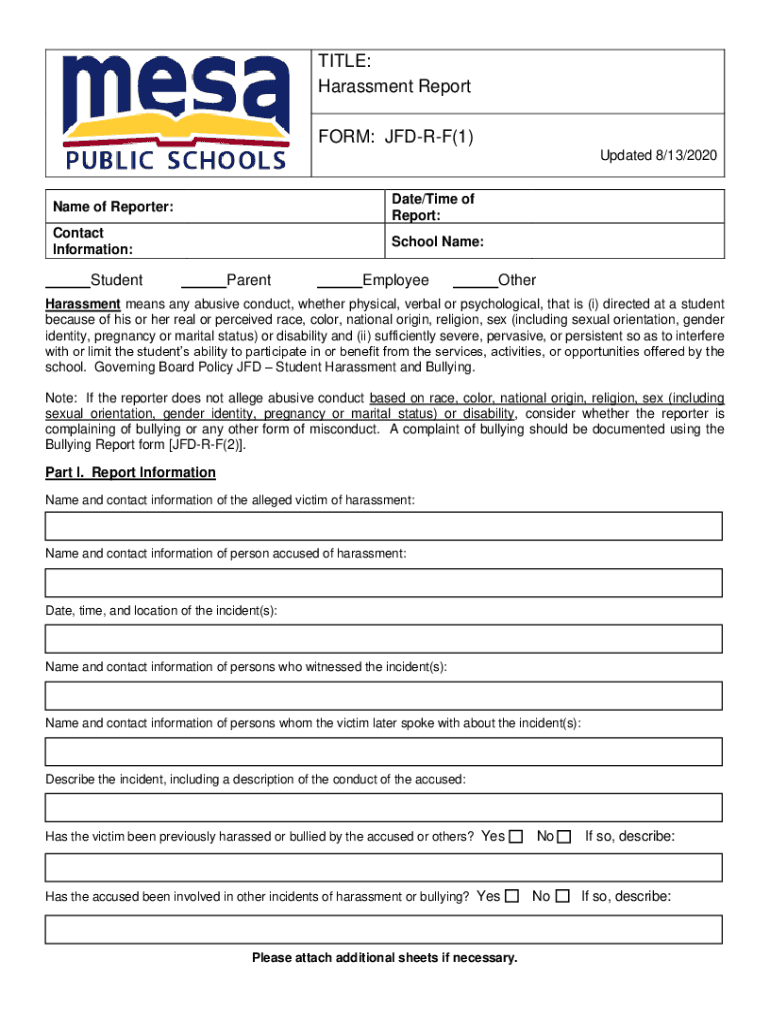 Fillable Online Workplace Harassment Incident Form (Free, And Easy To ...