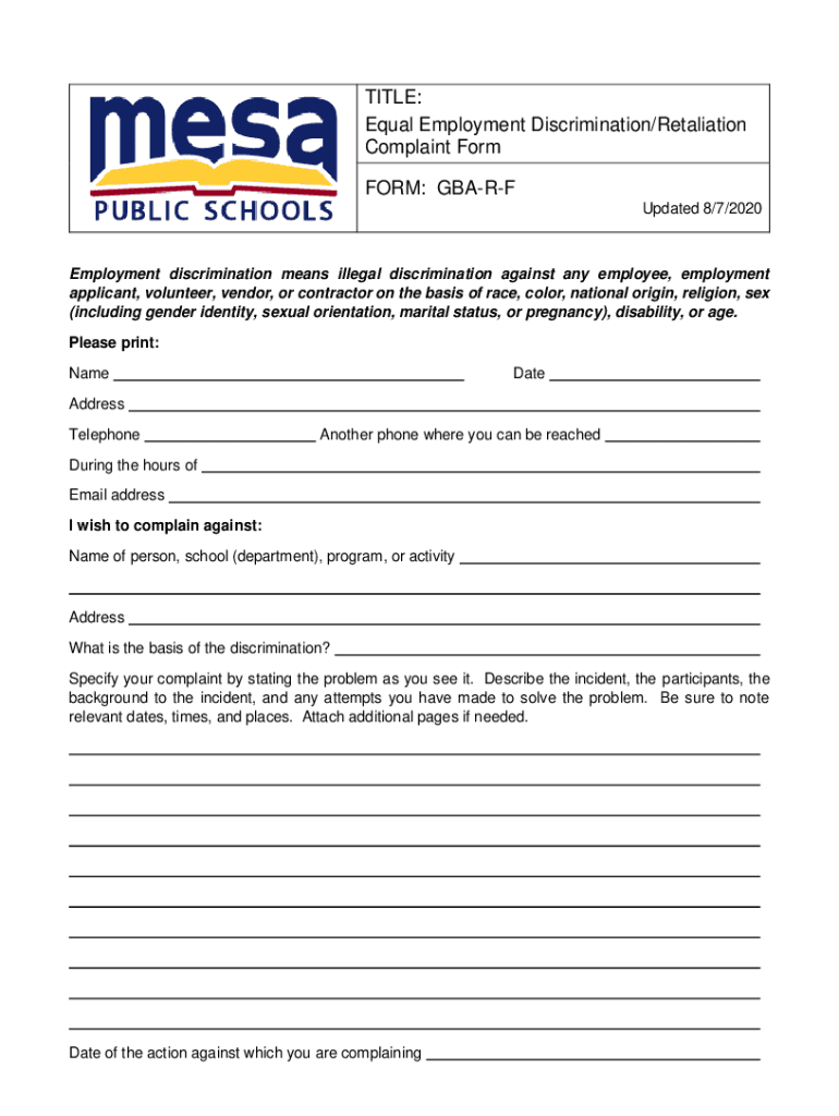 Fillable Online Equal Employment Discrimination/Retaliation Complaint ...