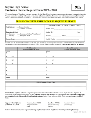 Fillable Online Skyline High School Freshman Course Request Form 2019 Fax Email Print - pdfFiller