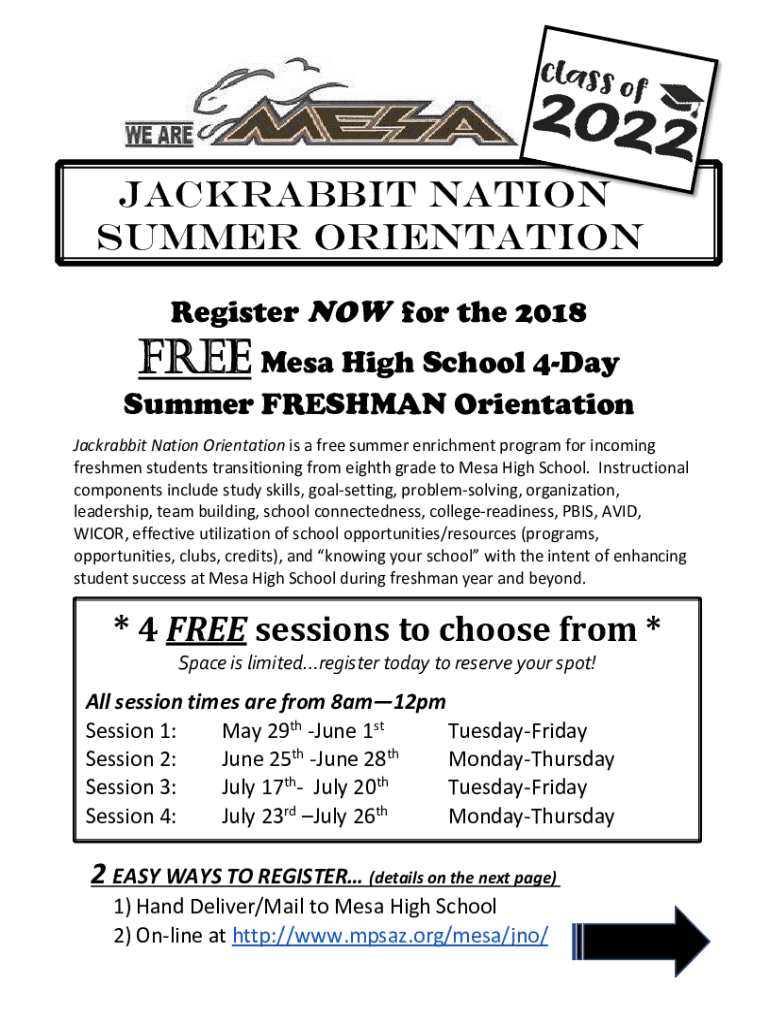 Fillable Online jackrabbit nation summer orientation - Mesa Public ...