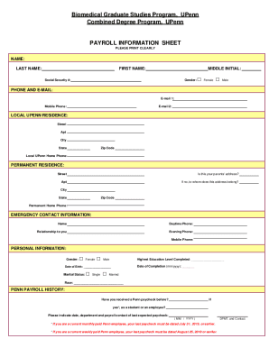 Fillable Online Fall 2019 CD Payroll Info sheet Fax Email Print - pdfFiller