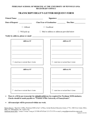 Fillable Online Transcript/Dean's Letter Request Form Fax Email Print ...