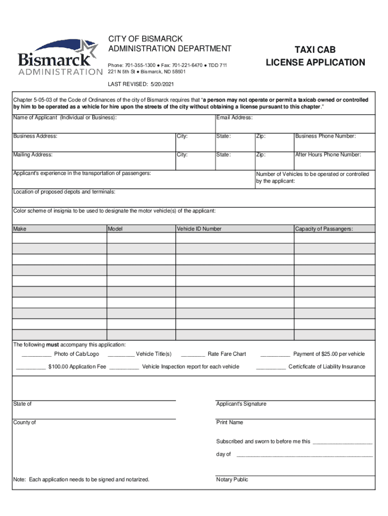 Fillable Online TAXI CAB LICENSE APPLICATION Fax Email Print - pdfFiller