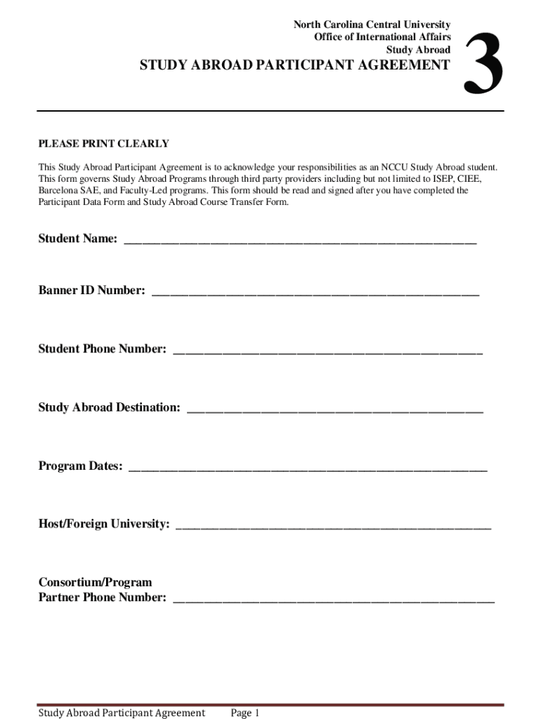 Fillable Online Study Abroad Participant Agreement Fax Email Print - pdfFiller