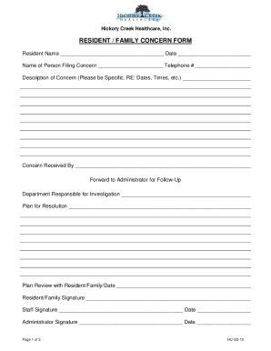 Fillable Online RESIDENT / FAMILY CONCERN FORM Fax Email Print - pdfFiller