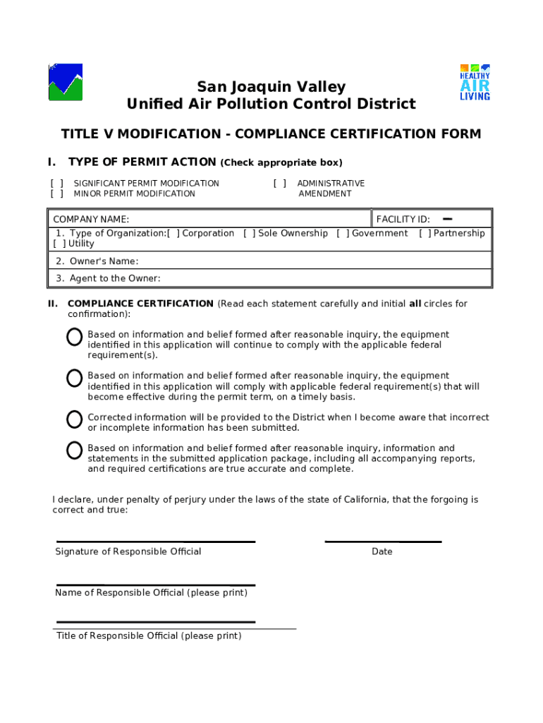 TITLE V COMPLIANCE CERTIFICATION Doc Template | pdfFiller