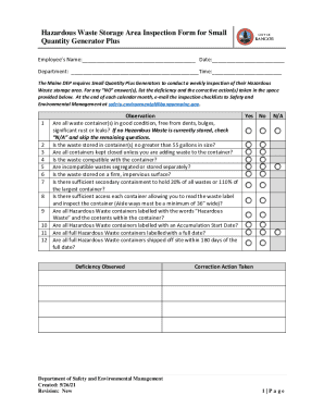 Fillable Online Hazardous Waste Storage Area Inspection Form for Small Quantity ... Fax Email ...