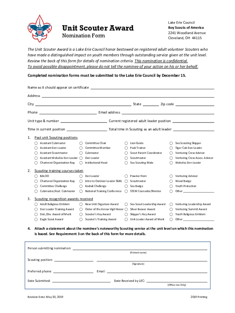 Fillable Online Unit Scouter Award Nomination Form V4 Fax Email Print ...
