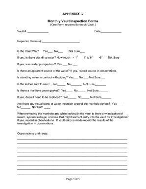 Fillable Online das nh APPENDIX -2 Monthly Vault Inspection Forms Fax Email Print - pdfFiller