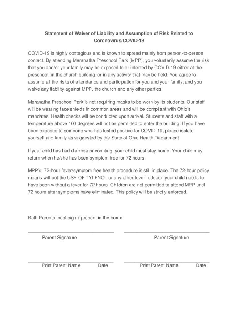 Fillable Online Statement of Waiver of Liability and Assumption of Risk ...