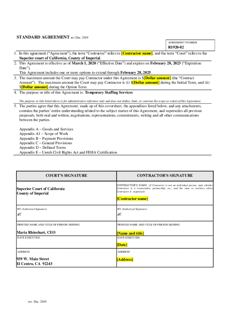 Fillable Online ATTACHMENT B STANDARD AGREEMENT - California Fax Email ...