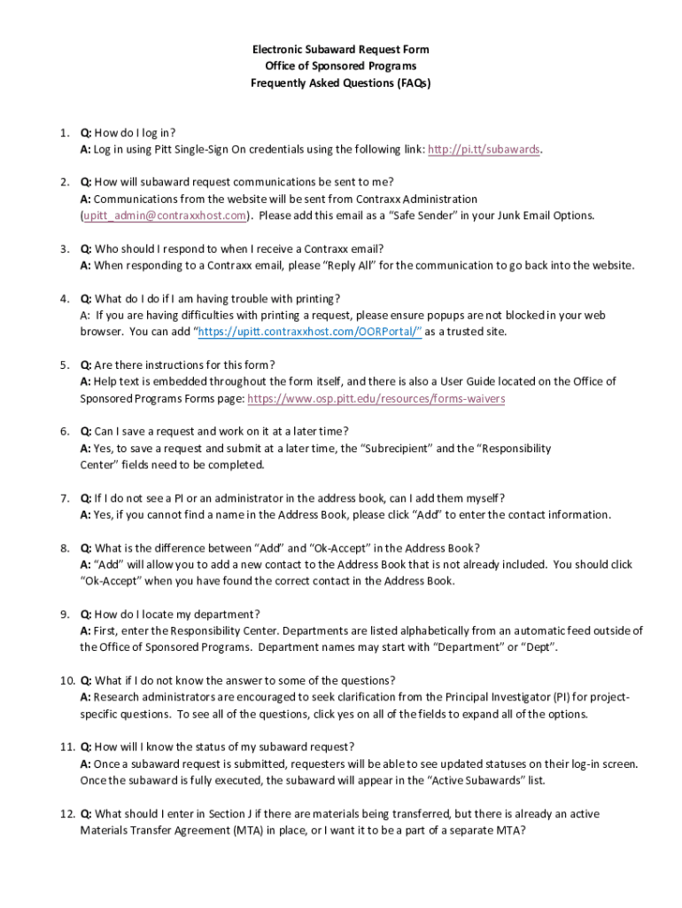 Fillable Online Electronic Subaward Request Form Fax Email Print ...