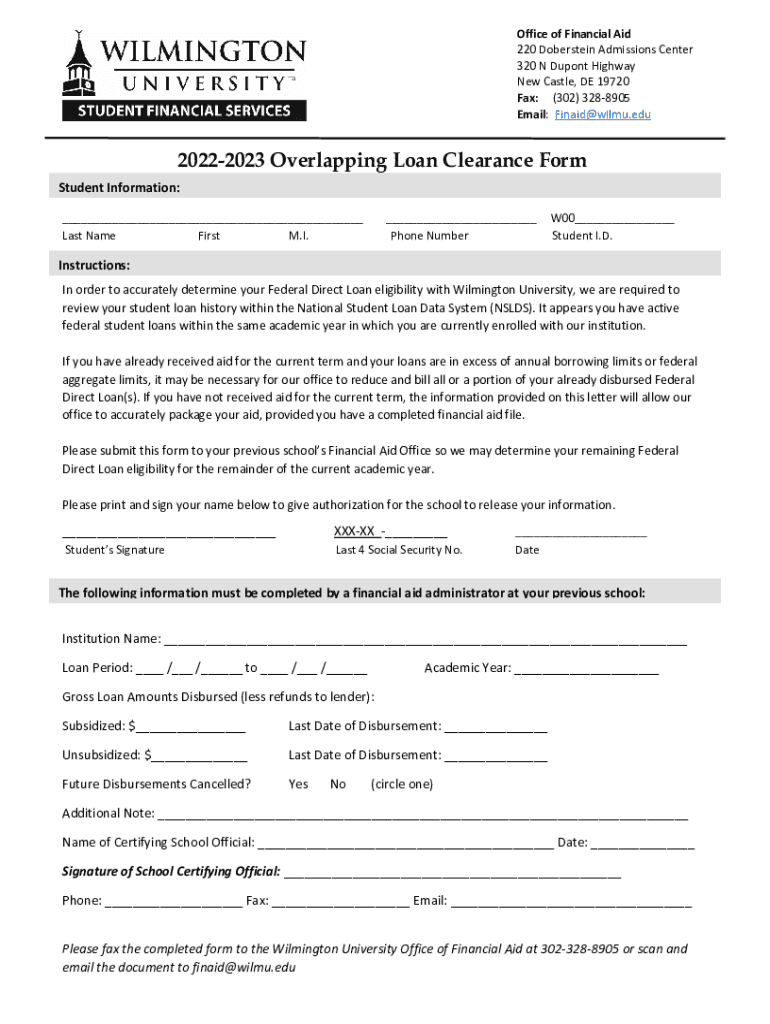 Fillable Online 2022-2023 Overlapping Loan Clearance Form Fax Email Print - pdfFiller
