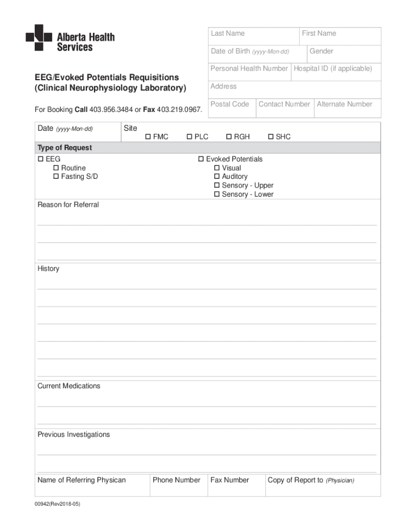 Fillable Online EEG/Evoked Potentials Requistion - Alberta Health ...