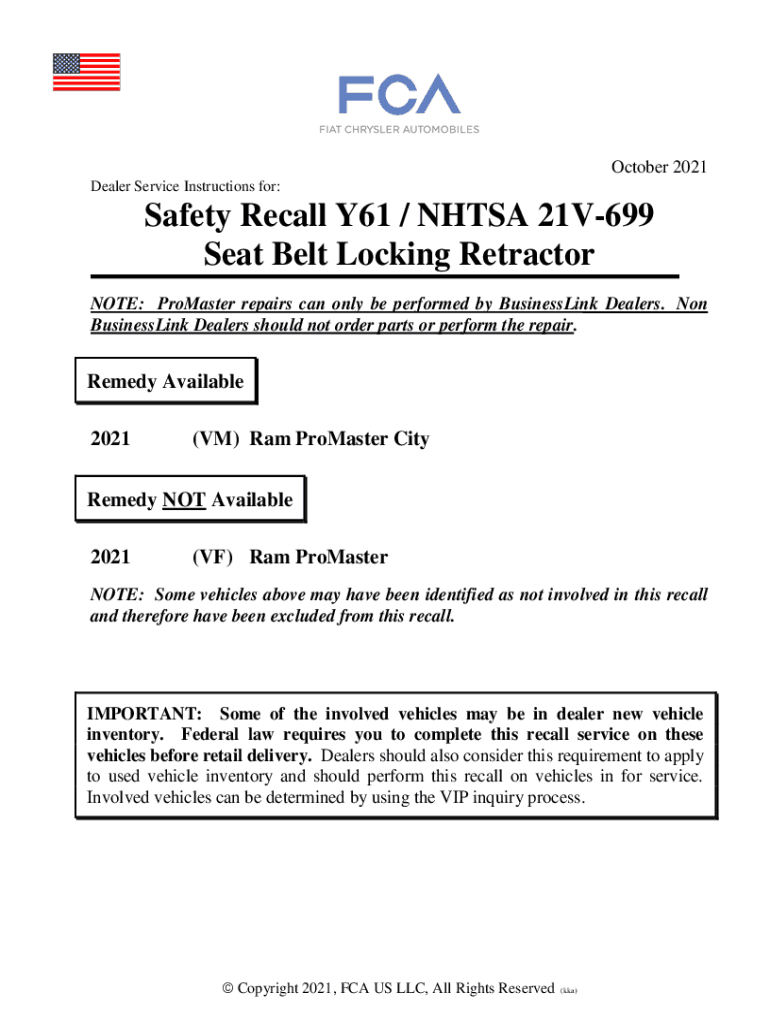 Fillable Online Safety Recall Y61 / NHTSA 21V-699 Seat Belt Locking ...