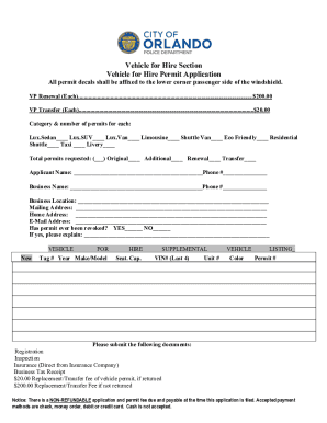 Fillable Online Vehicle for Hire Section Vehicle for Hire Permit Application Fax Email Print ...